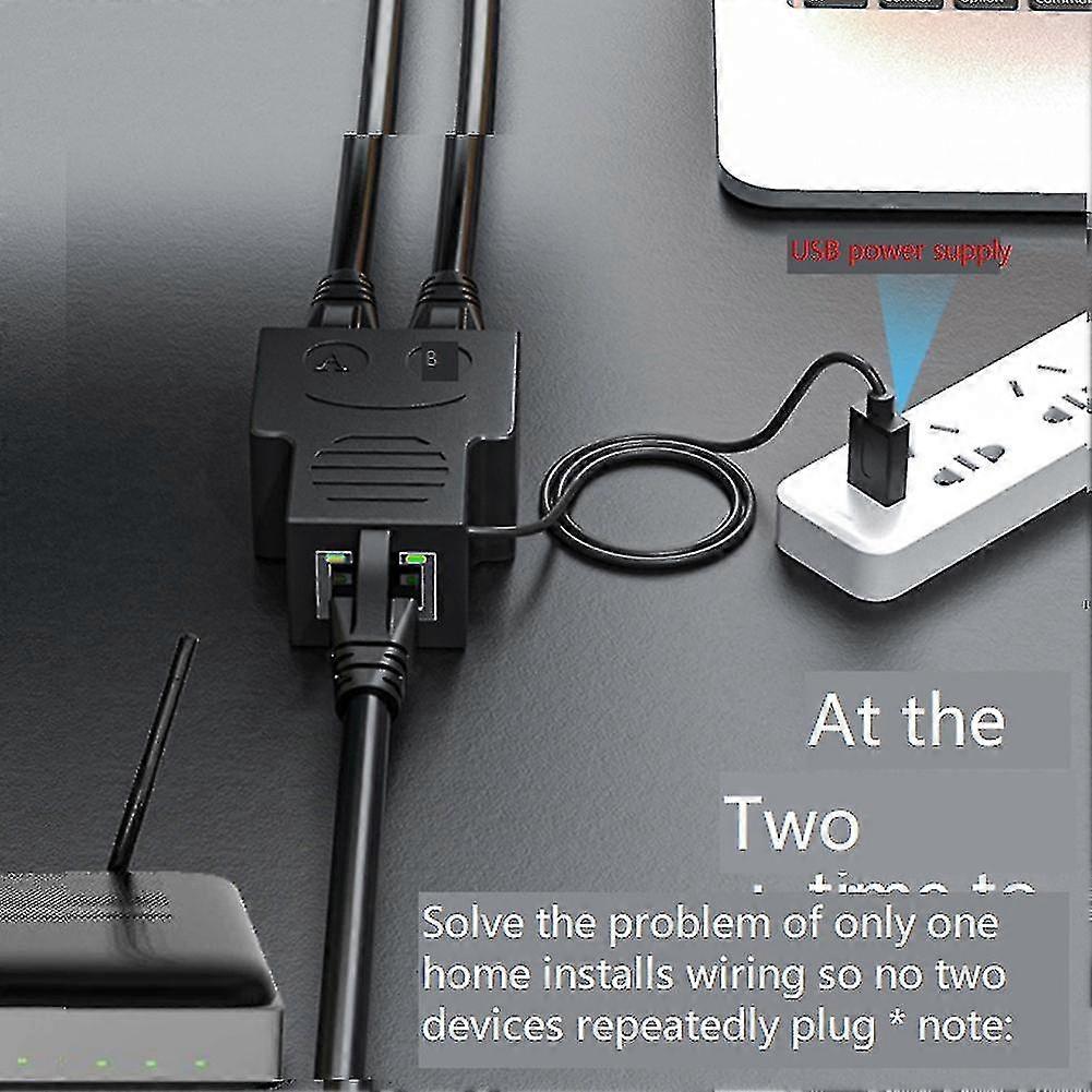 Ethernet Splitter 1 To 2 Rj45 Network Adapter Internet At The Same Time ...