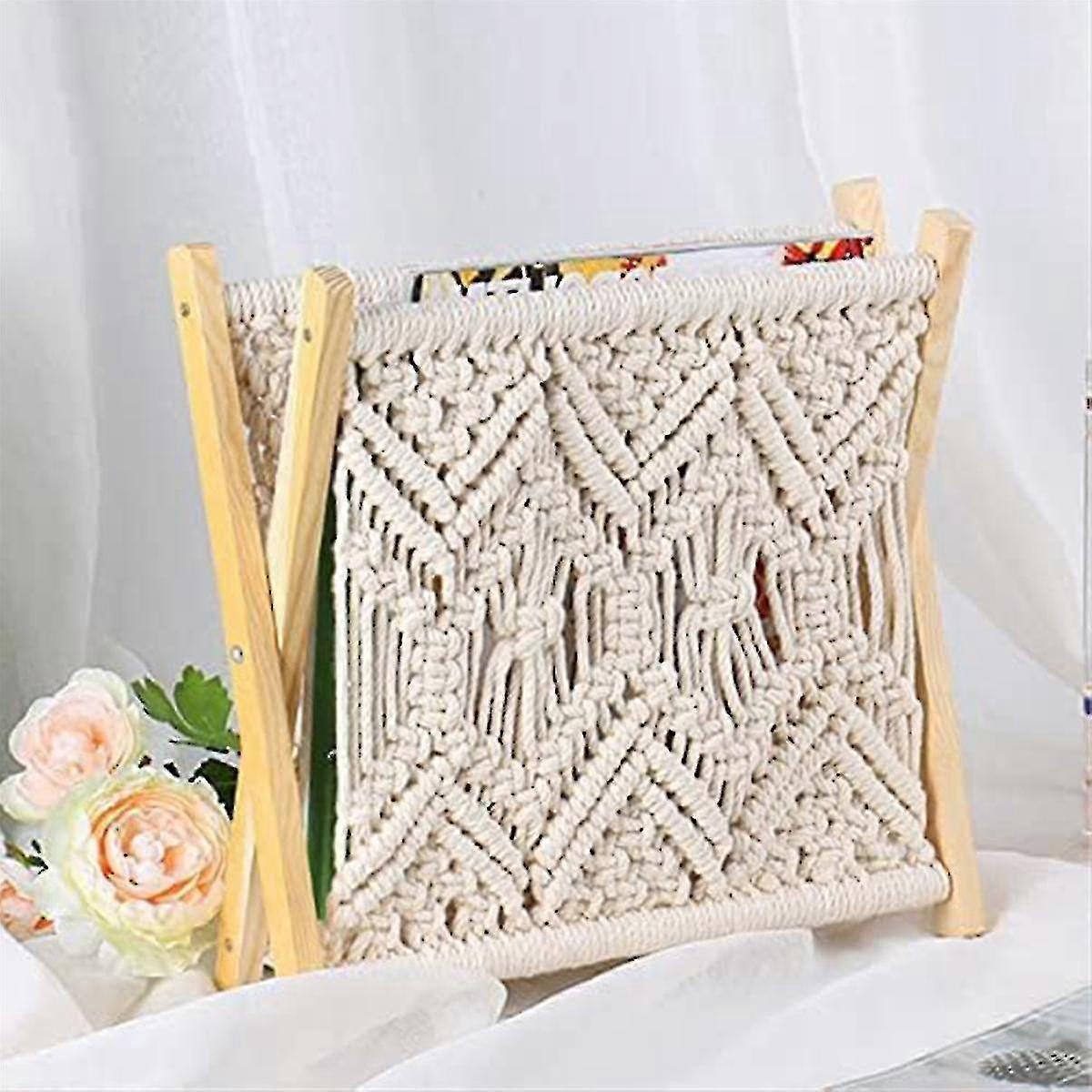 Boho Magazine Rack, Rope Woven Newspaper Rack, Magazine Baskets with ...