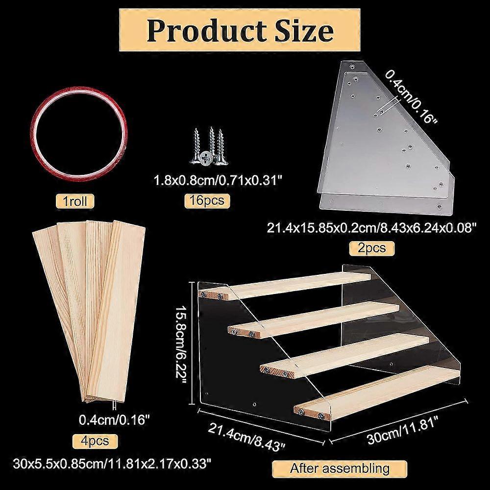 4-Step Acrylic Tiered Display Stand Wood Display Stands Showing Stand Clear Display Shelf ...
