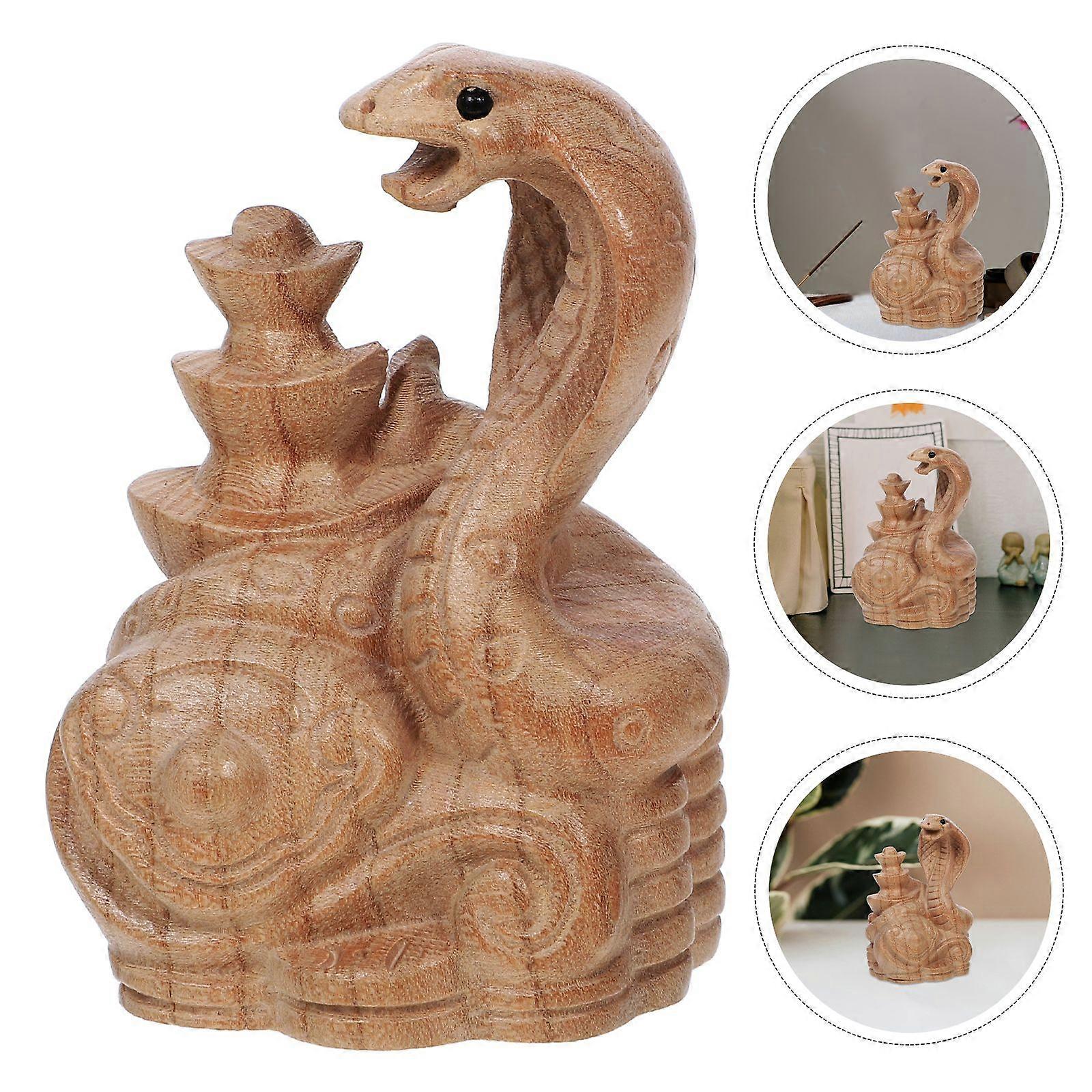Wooden Carving Snake Ornament Snake Statue Snake Figurine Tabletop ...