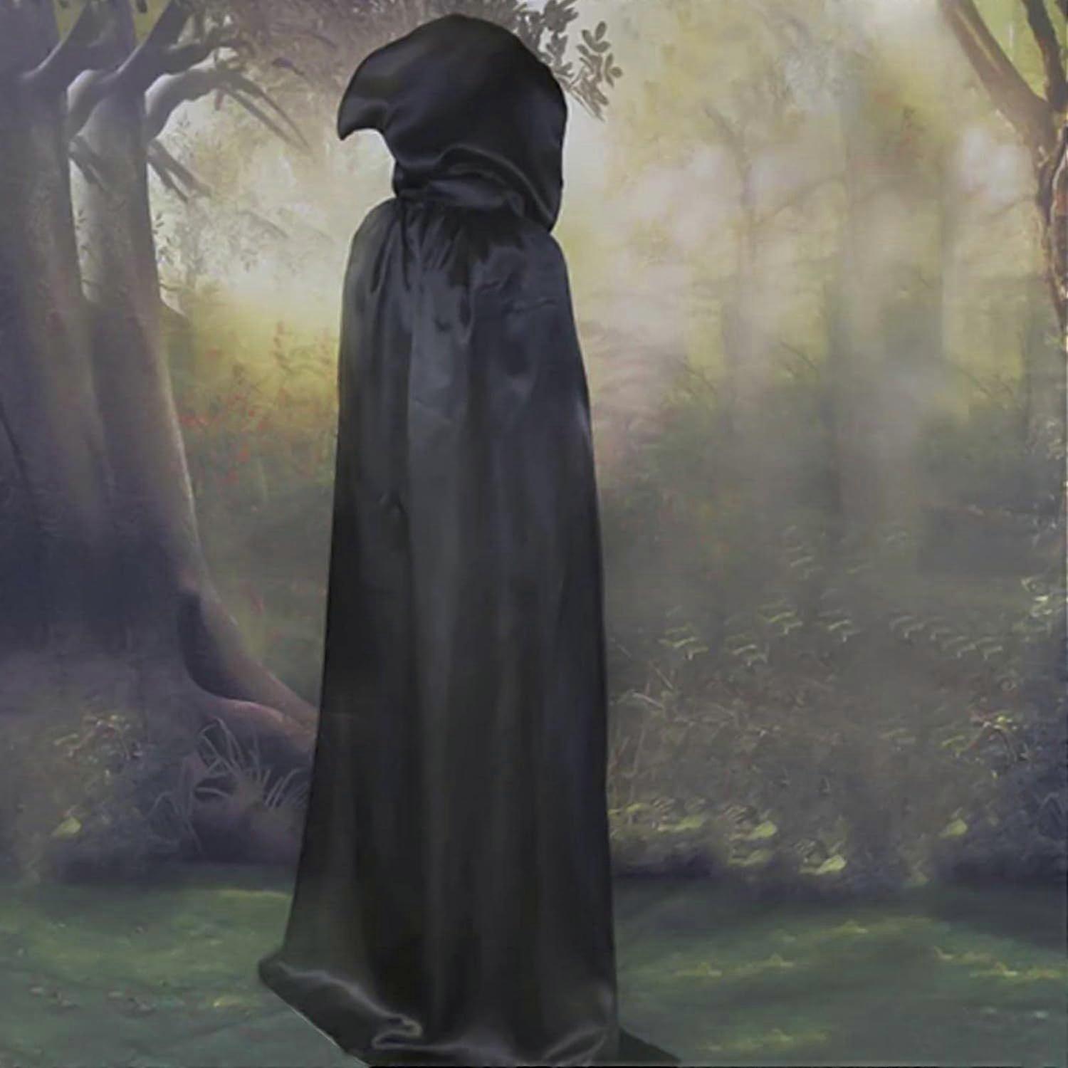 Halloween Black Hooded Cloak Reaper's Mantle Black Devil's Cloak ...