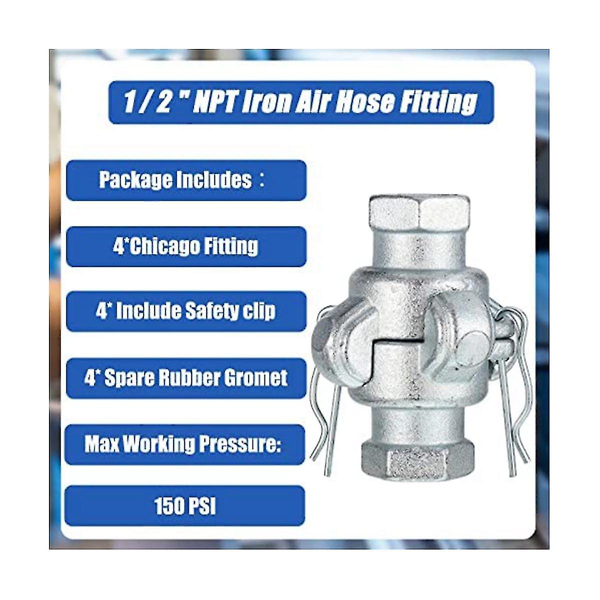 4 Sets 1/2inch Npt Iron Air Hose Fitting 2 Lug Universal Coupling ...