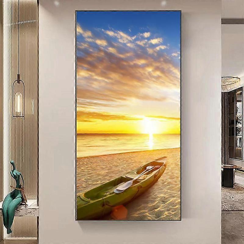 Nordic Simple Seaside Boat Scenery HD Pictures Beach Sunset Canvas ...