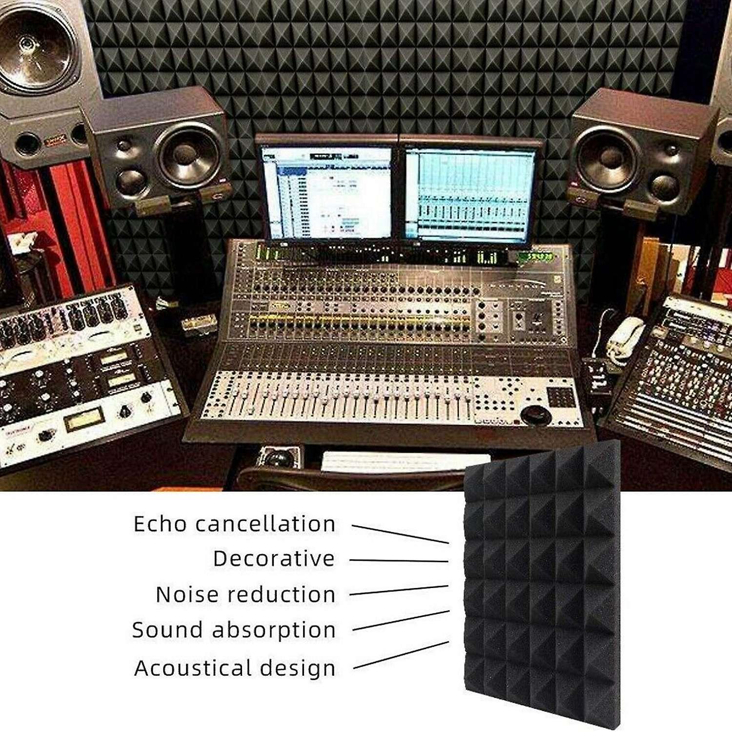 12 Pack Pyramid Shape Soundproof Foam Sound Proof Padding Treatment ...