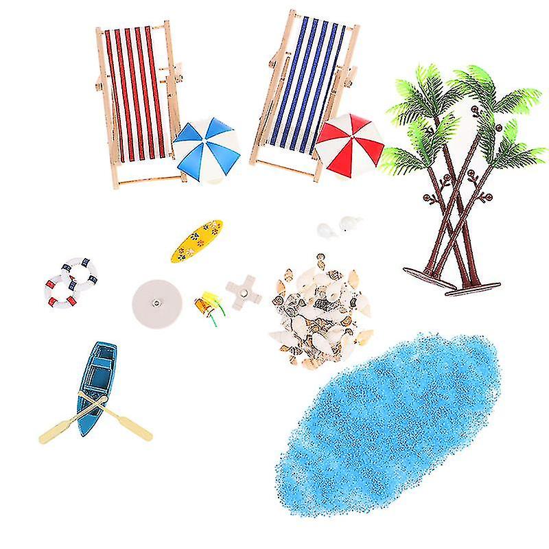 18pcs 1:12 Dollhouse Miniature Deck Chair Beach Umbrella Boat Shell ...