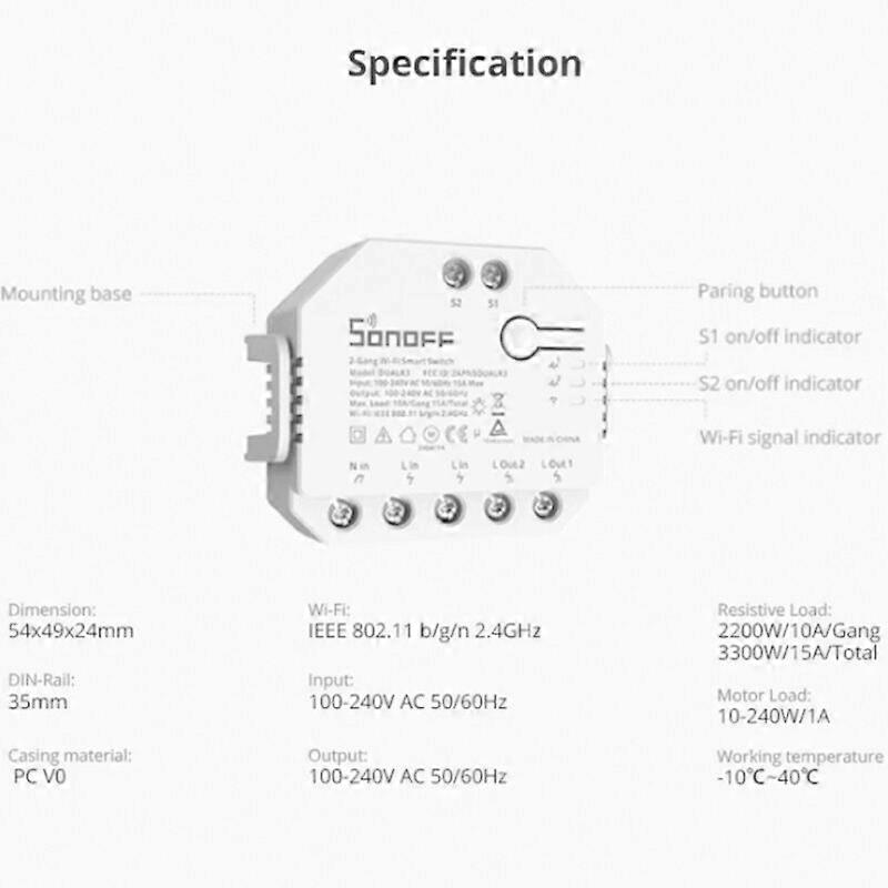 SONOFF DUAL R3 2 Gang Dual Relay Module DIY MINI Smart Switch Power ...