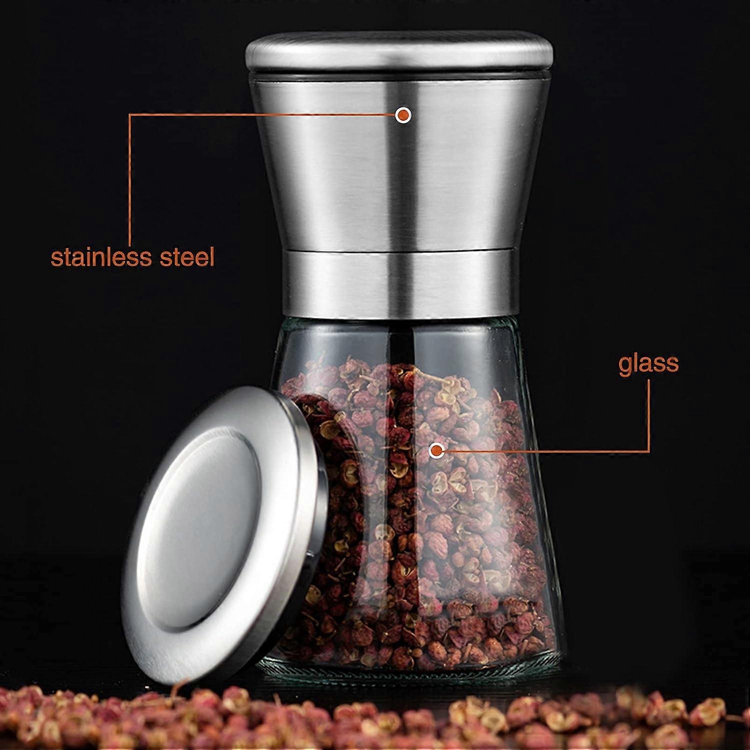 Salt and Pepper Grinder, Brushed Stainless Steel Grinder Salt and Pepper Grinder and Premium ...