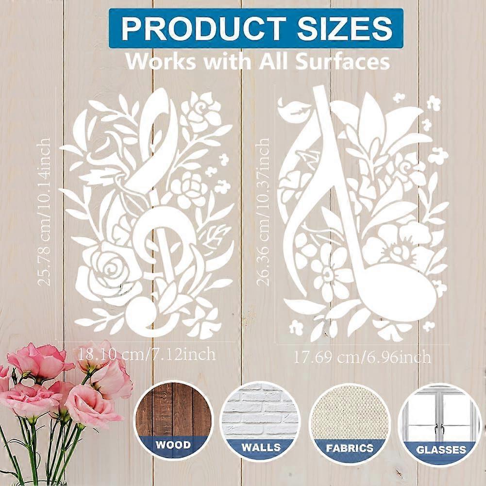 2pcs Music Note Flower Stencils 11.78.3inch Large Treble Clef Flower ...