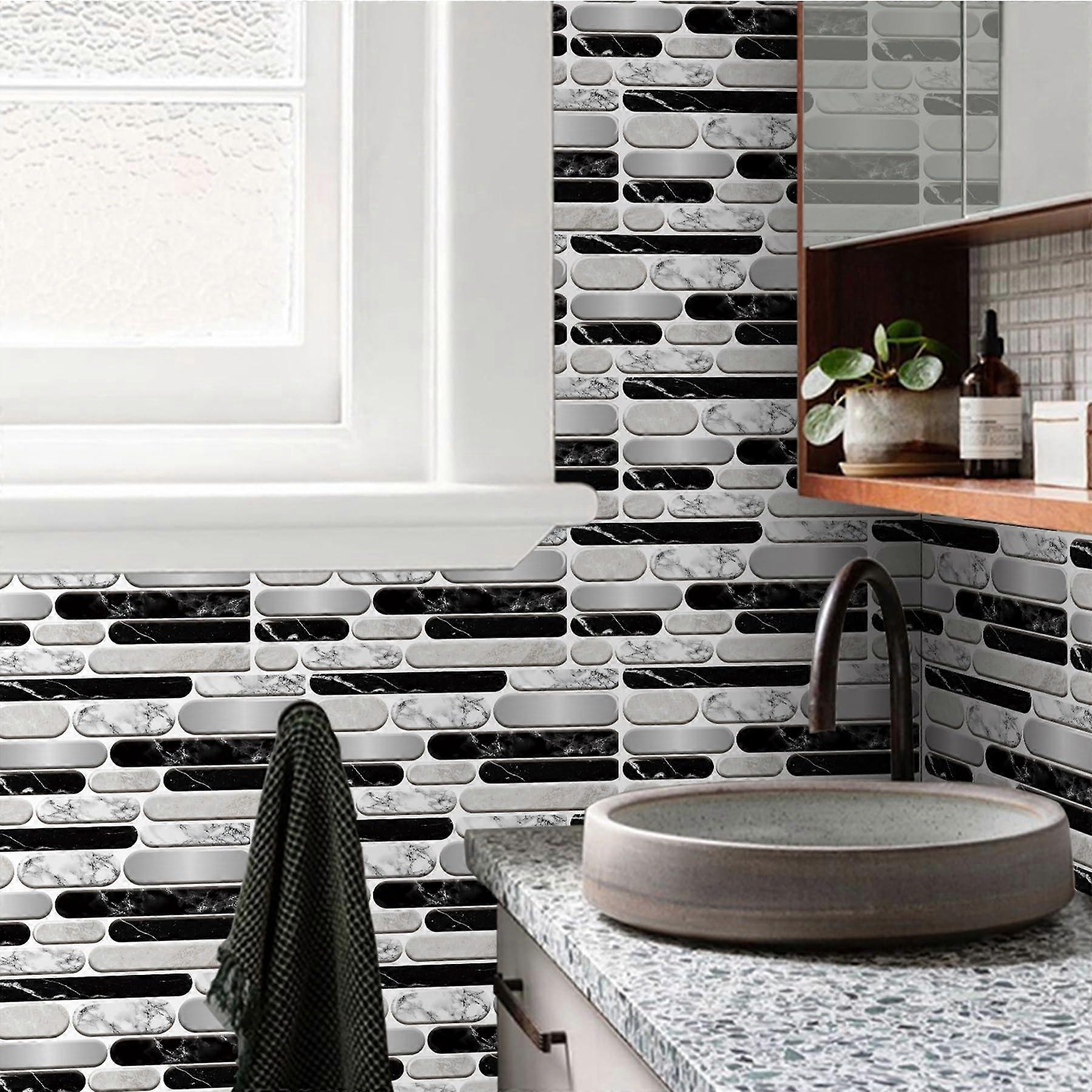 12 Sheets Tile Stickers, Peel and Stick Vinyl Backsplash Tiles Self ...