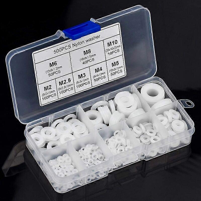 500 Pack Nylon Plastic Washer Nylon Flat Washers, M2 M2.5 M3 M4 M5 M6 ...
