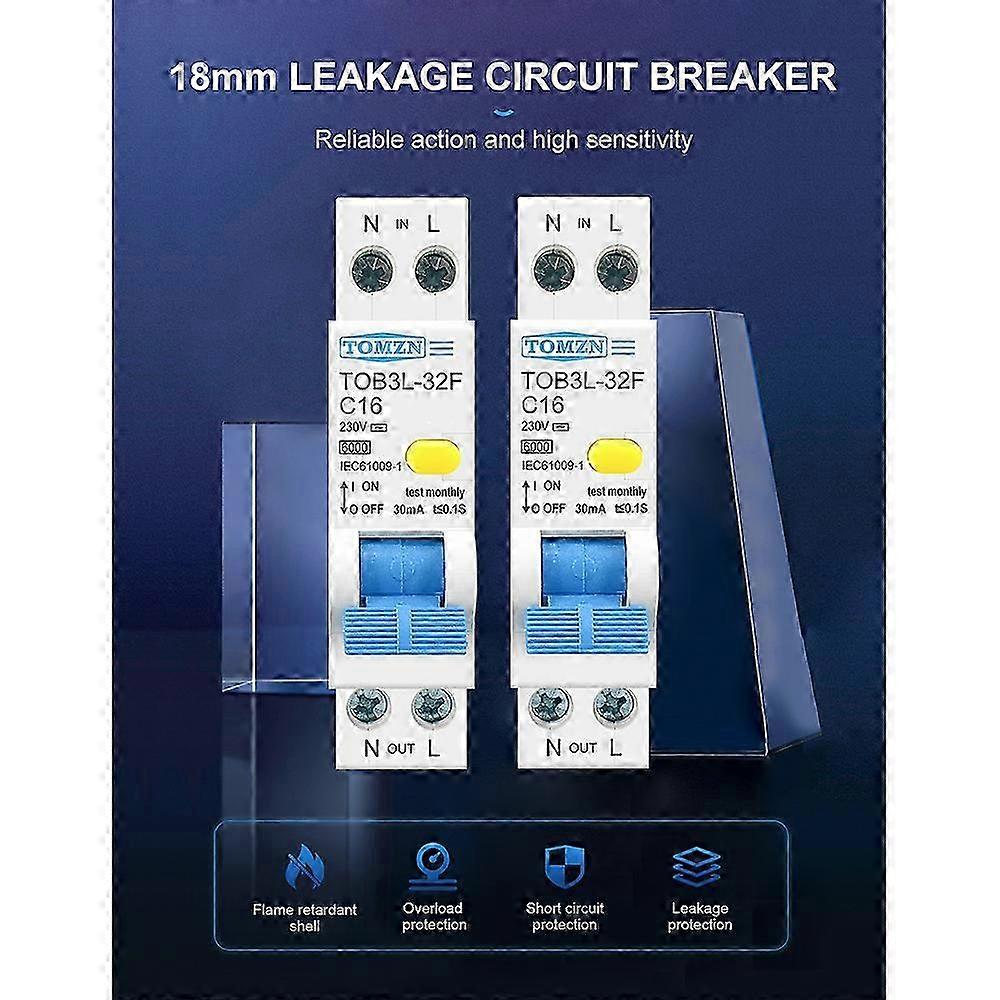 18mm 230v Rcbo 1p+n 6ka Residual Current Differential Automatic Circuit Breaker With Over ...