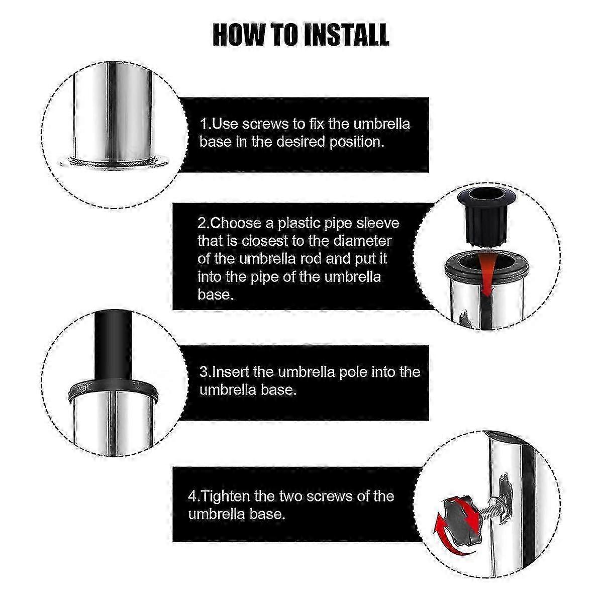 Umbrella Pole Mount Stand Tube Set, Outdoor Parasol Base Holder Insert ...