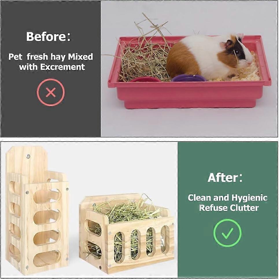 1Set Wooden Hay Feeder for Rabbit, Guinea Pig, Chinchilla - Compatible ...