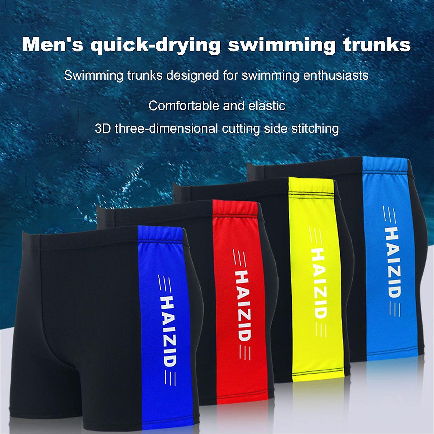 Adult Men Swimming Trunks Mid-rise Elastic Waist Patchwork Color Water ...