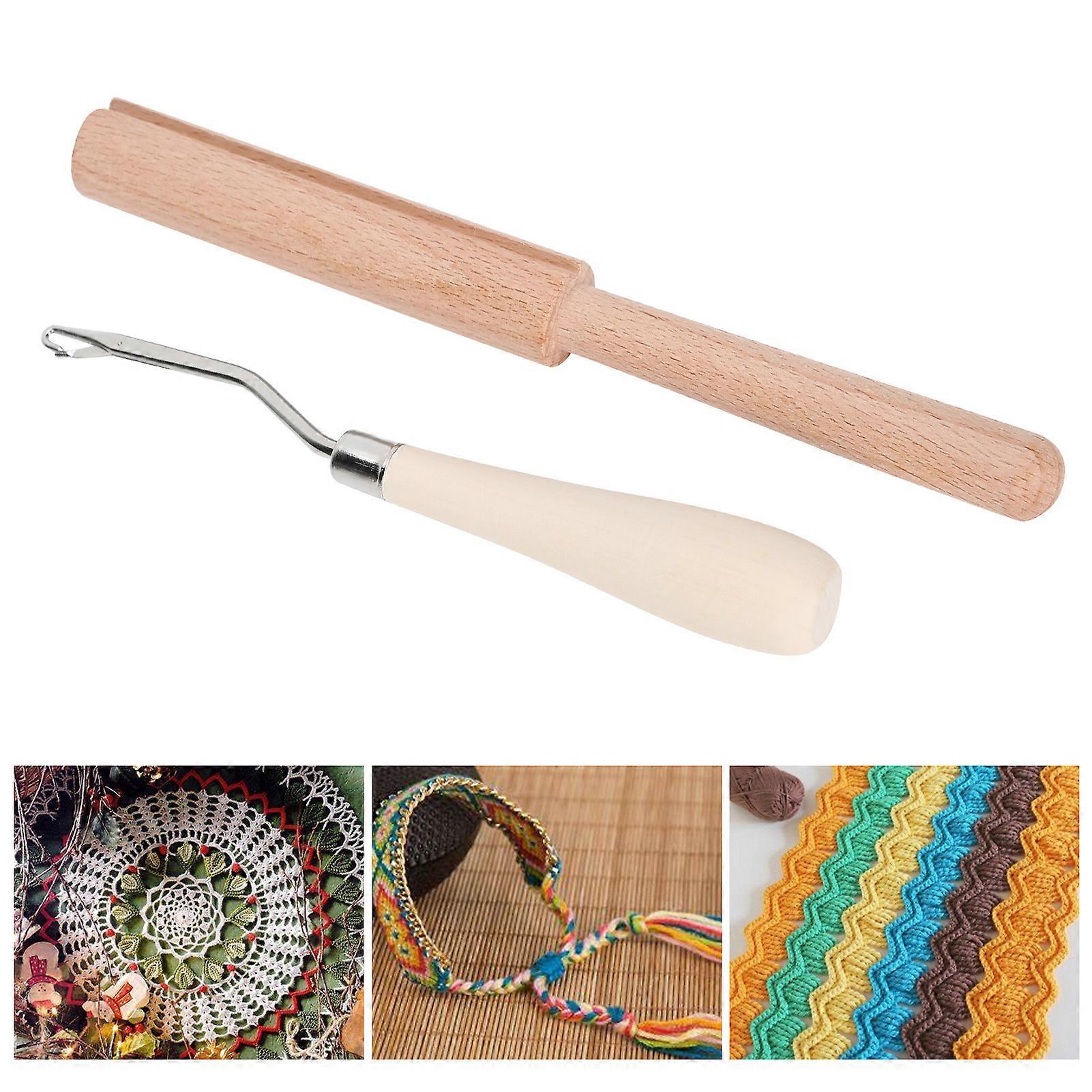 Bent Latch Hook Tool DIY Hand Made Carpet Crochet Needle Wooden Thread ...