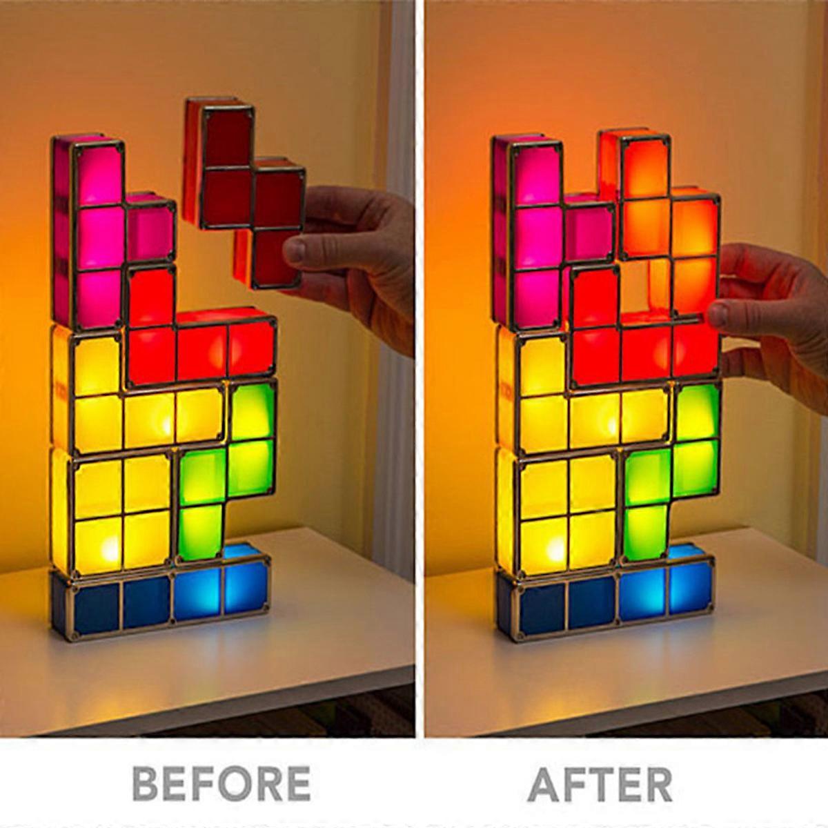 Stackable Tetris Night Light, 7 Pieces DIY LED 7 Colours 3D Puzzle ...
