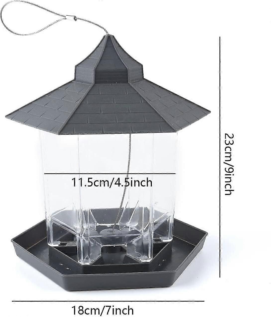 bird feeder, waterproof hanging bird food container with roof and tray ...