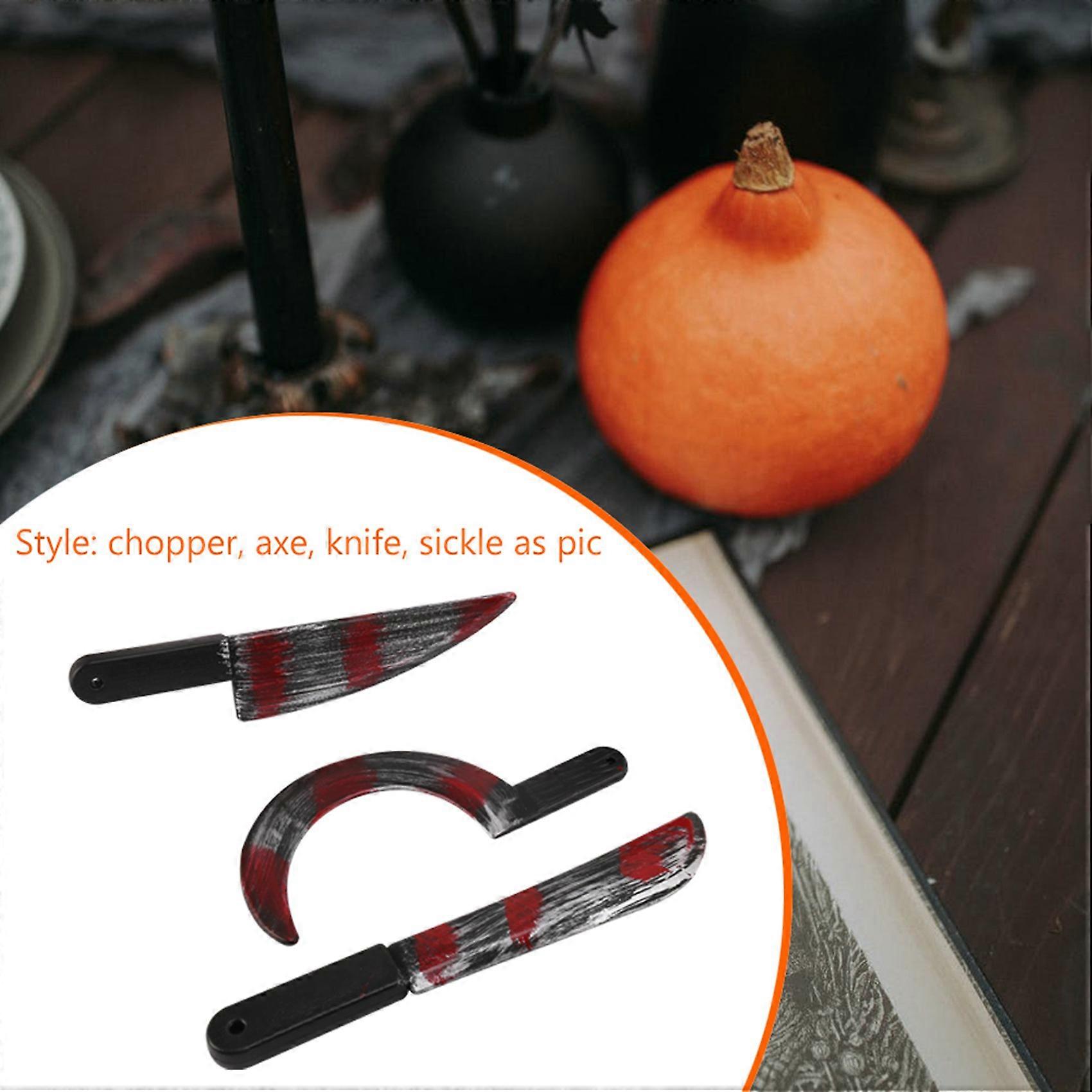 4Pc Halloween Plastic Fake Bloody Props Weapon Knife Ax Sharp Cleaver ...
