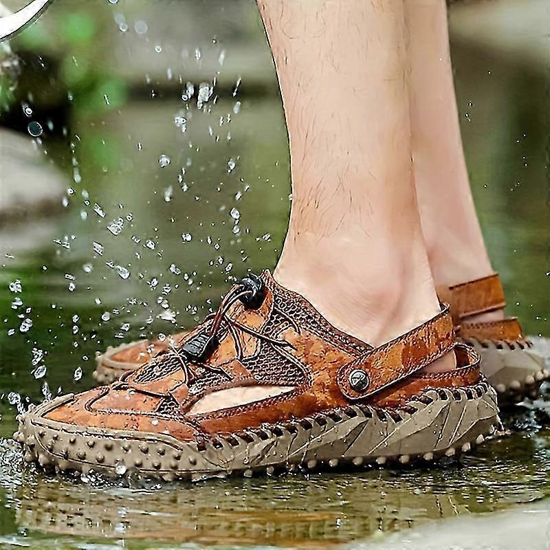 Men's Leather Sandals Outdoor Hiking Sandals Waterproof Sports Sandals ...