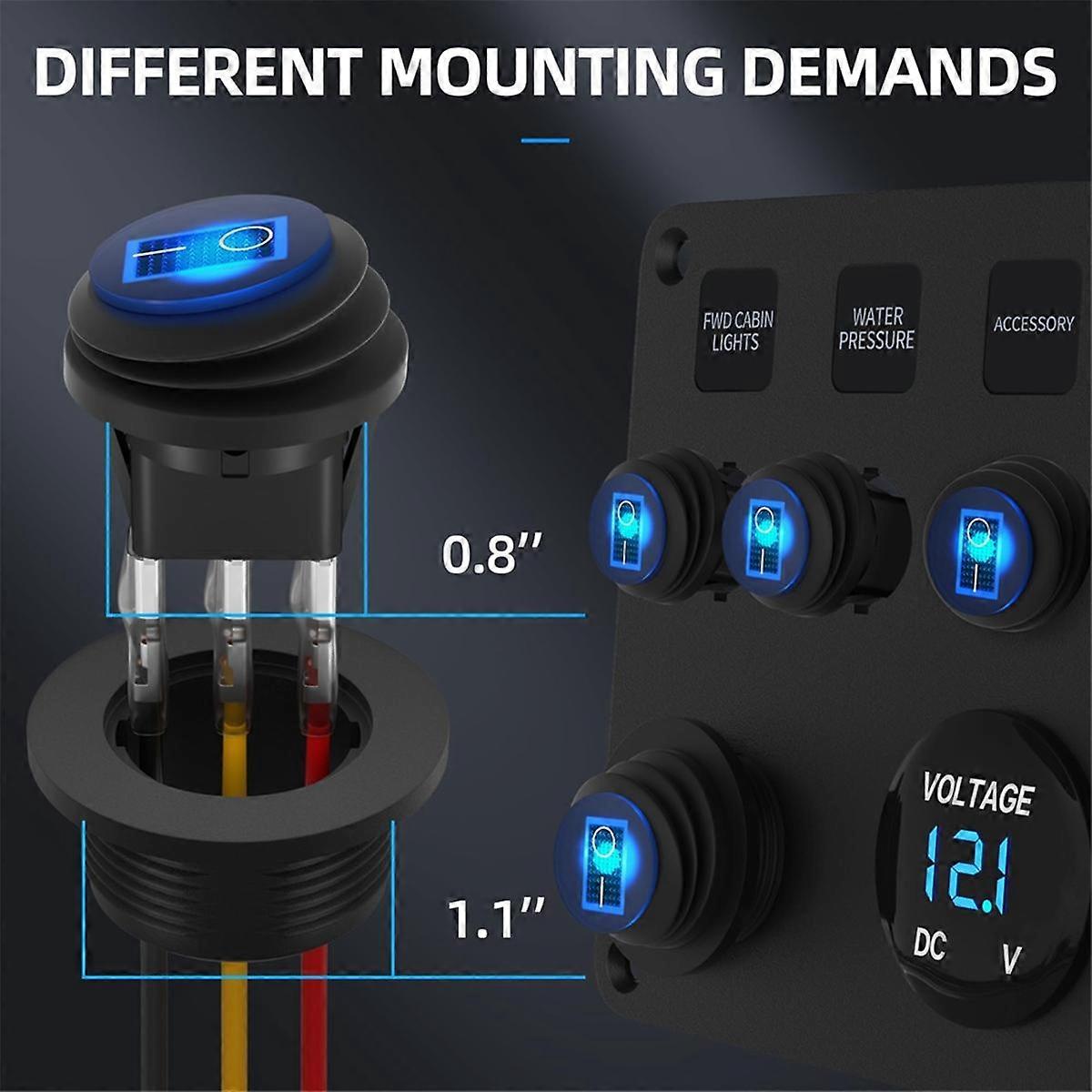 Round Rocker Switch 12V 20A UL Listed Waterproof Marine Round Toggle ...