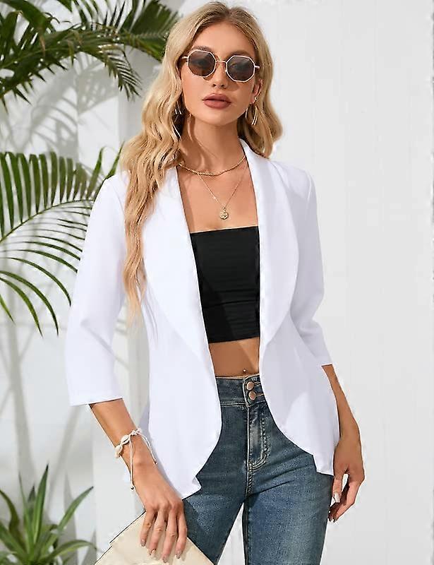 Women's Slim Fit Blazer 3/4 Sleeve Elegant Blazer Jacket Ruffled Casual ...