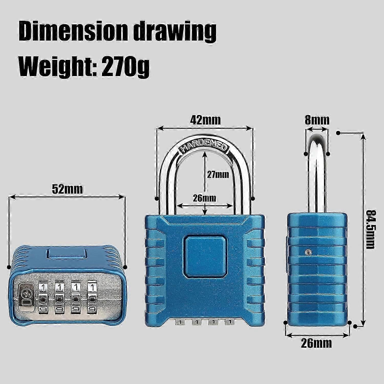 Heavy Duty Outdoor Combination Padlock, 52mm Large 4-Digit Combination ...