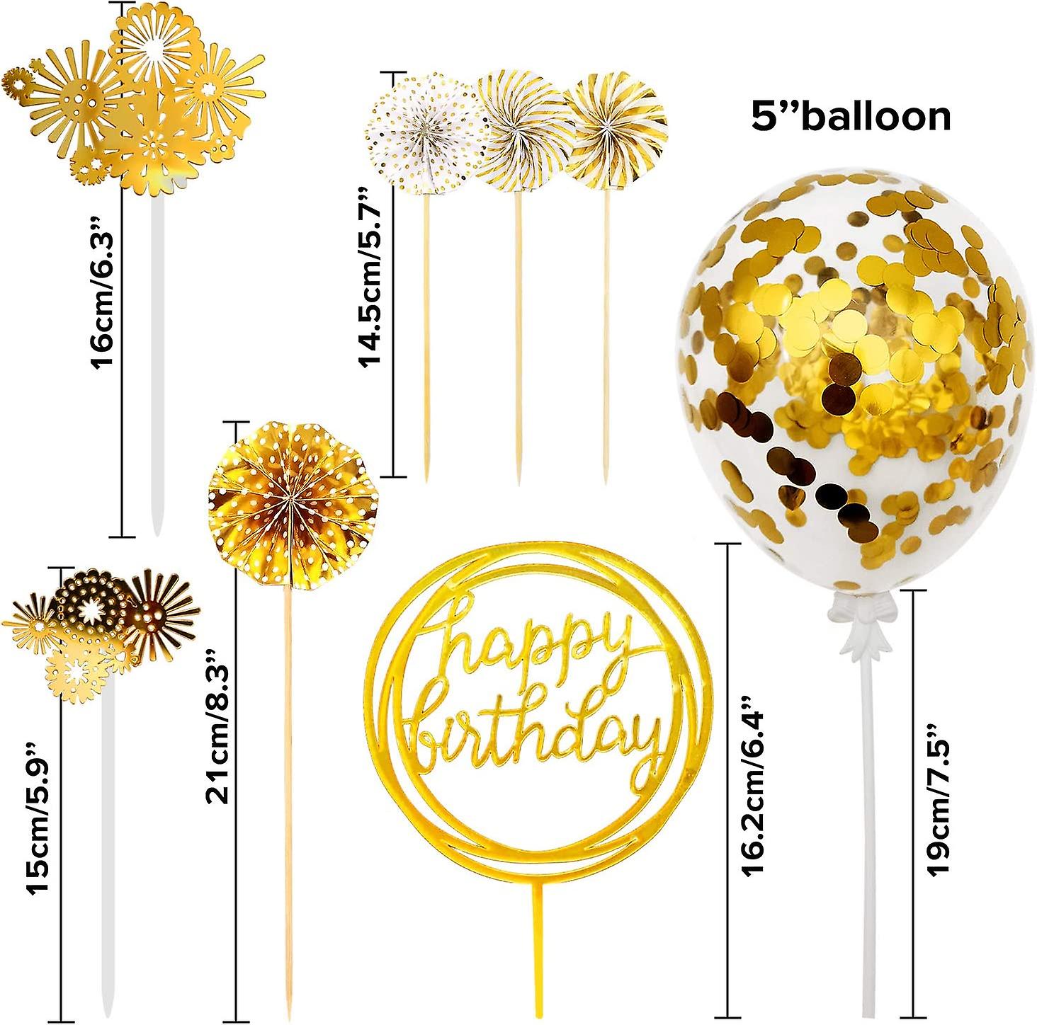 Gold Cake Topper Cake Decoration Happy Birthday Paper Fans Banner ...