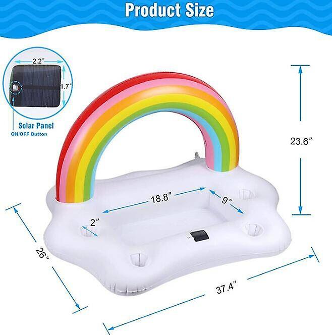 Inflatable Rainbow Pool Floating Drink Stand With LED Lights Solar ...