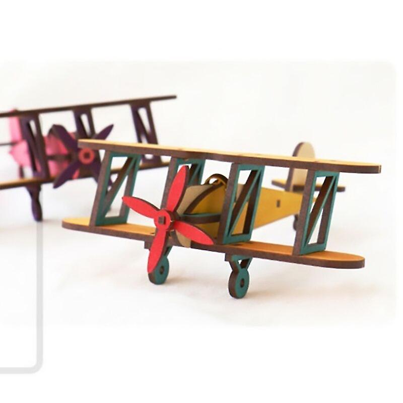 Diy Color Wooden Biplane Model Puzzlekits Kids Jigsaw 3d Craft ...