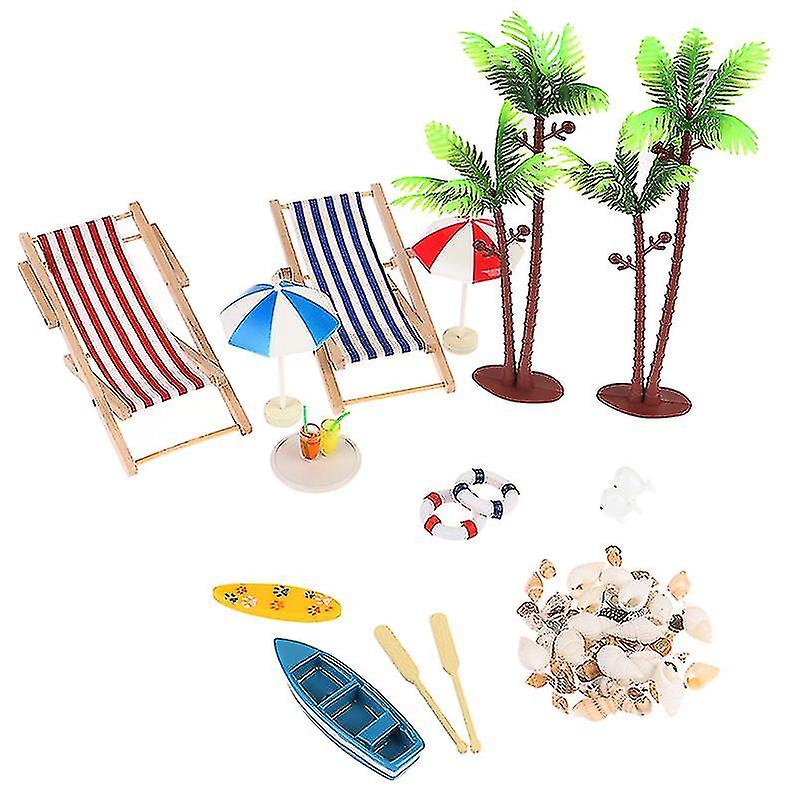 18pcs 1:12 Dollhouse Miniature Deck Chair Beach Umbrella Boat Shell ...