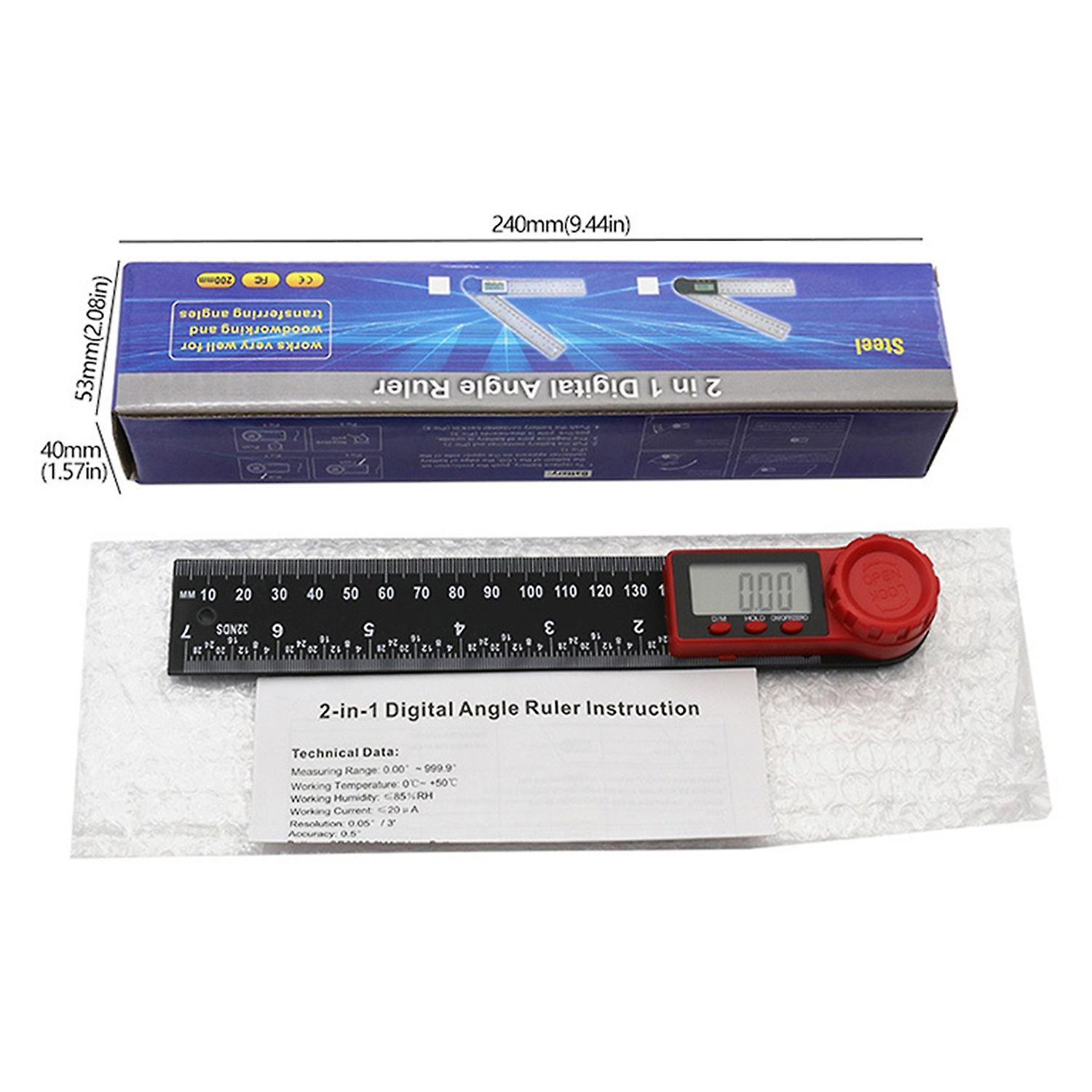 Digital Angle Finder Protractor (8 In / 200 mm) Measuring Ruler w/ LCD ...