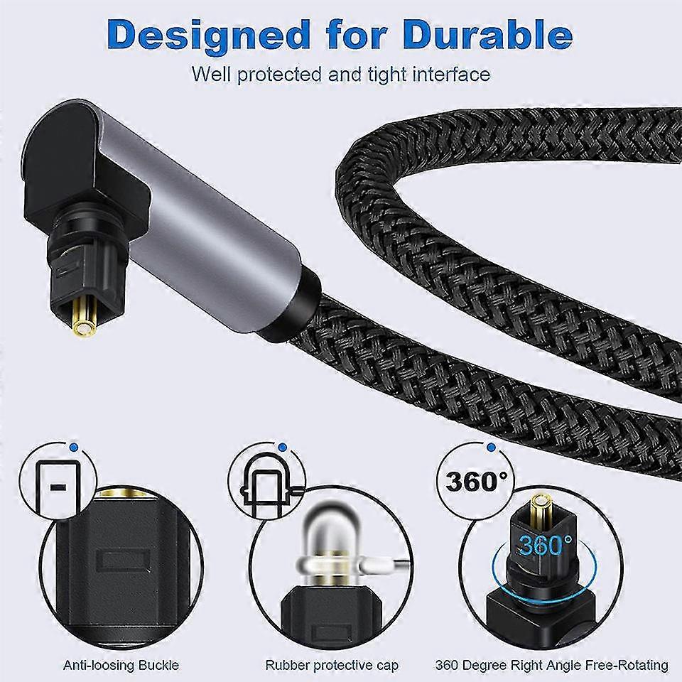 3m Elbow Toslink to Toslink Audio Cable Gold Plated Connector 90-Degree Digital Optical SPDIF ...
