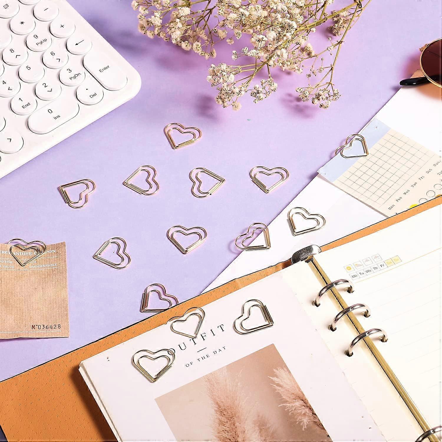 100pcs Mini Gold Heart Paper Clips, Small Cute Love Shaped Paper Clips ...