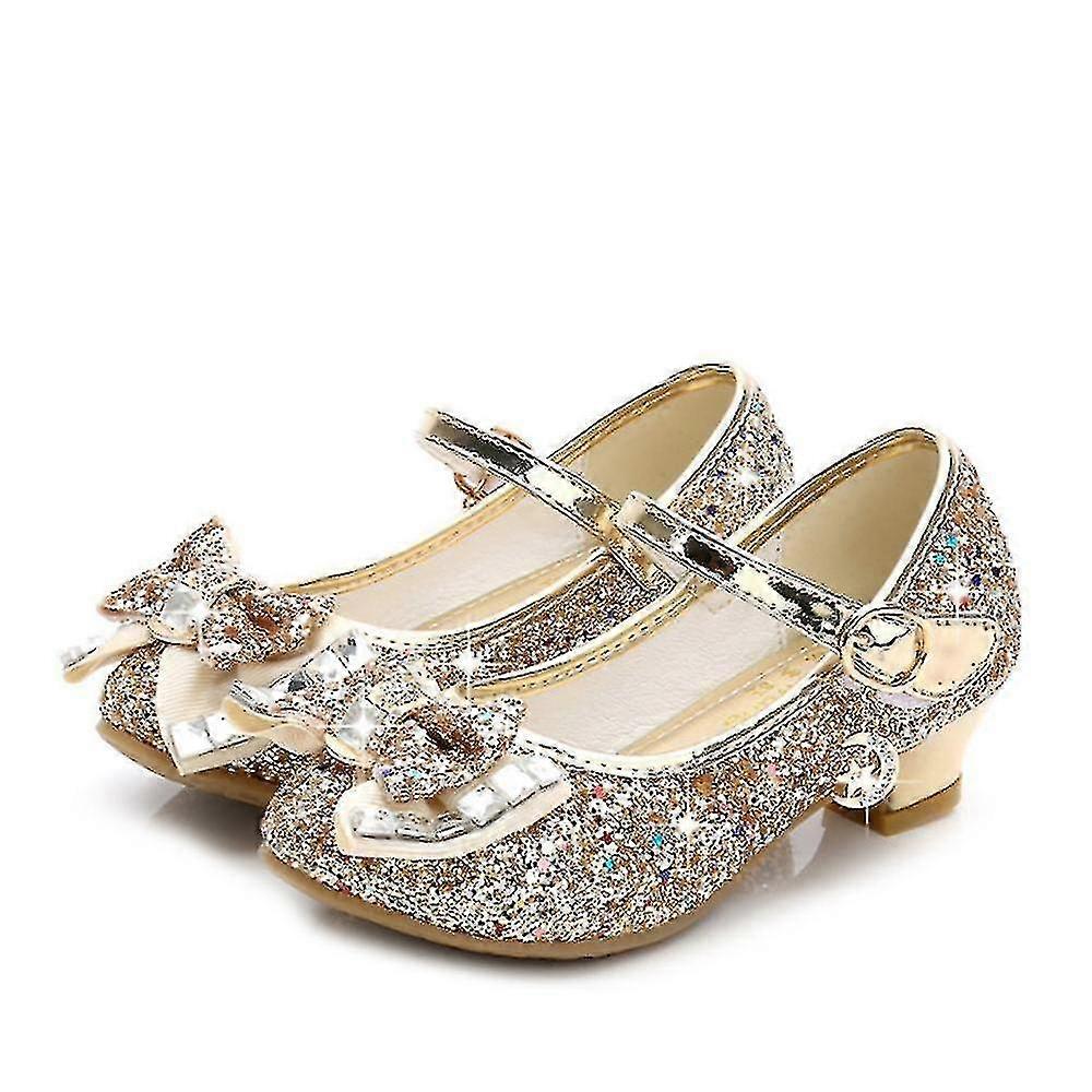 Princess Kids Leather Shoes For Girls Glitter Children High Heel Girls Shoes Butterfly Knot ...