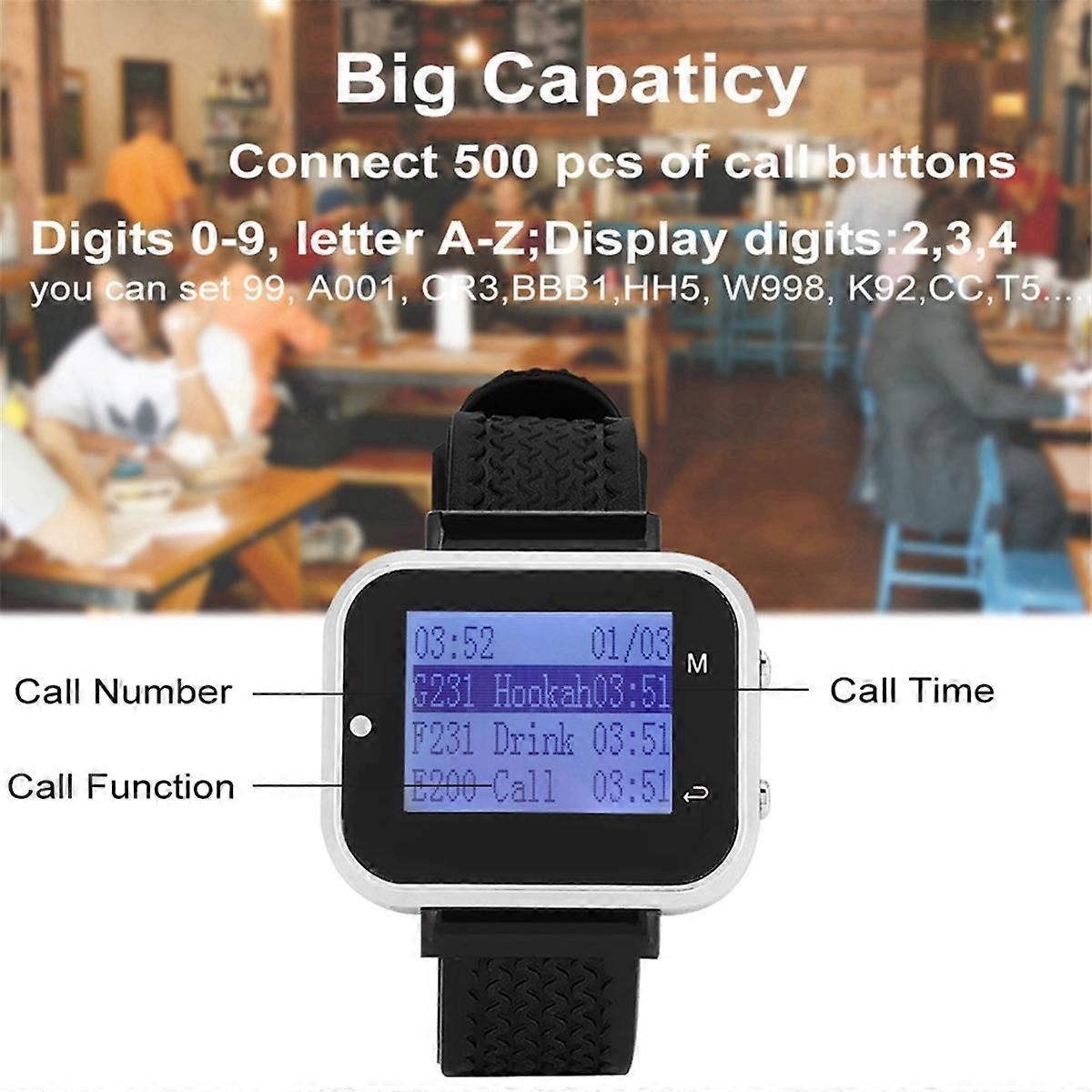 Wireless Calling System 5 Table Call Button Transmitters 1 Watch Pager ...
