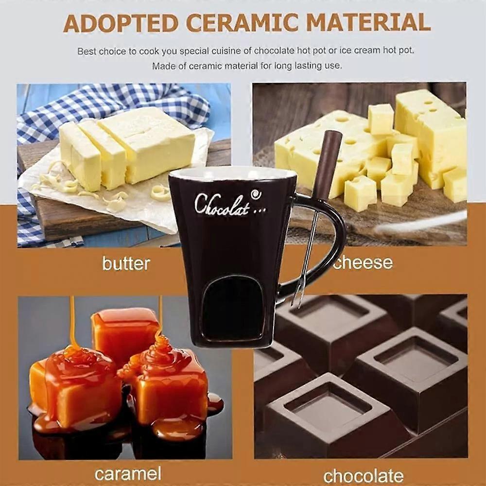 Chocolate Melting Mug, Fondue Cups , 130ml Ceramic Cheese Mug with Fork ...