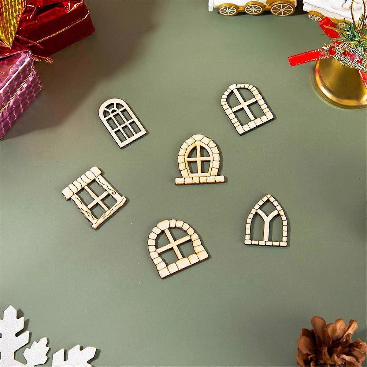 48 Pcs Fairy Door Wooden Garden Doors Craft Mini Window Fairy House Kit ...