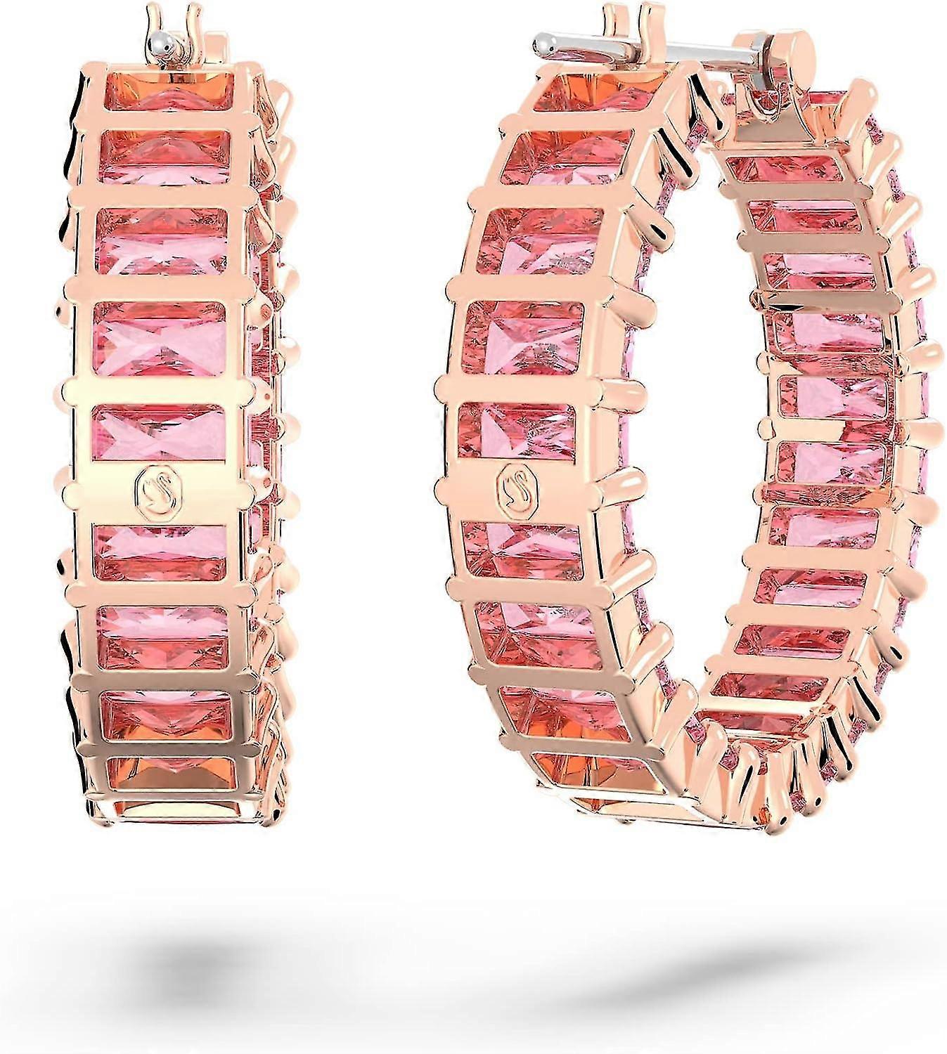 Matrix Hoop Earrings, Pink Baguette-Cut Crystals and Rose-Gold Tone ...