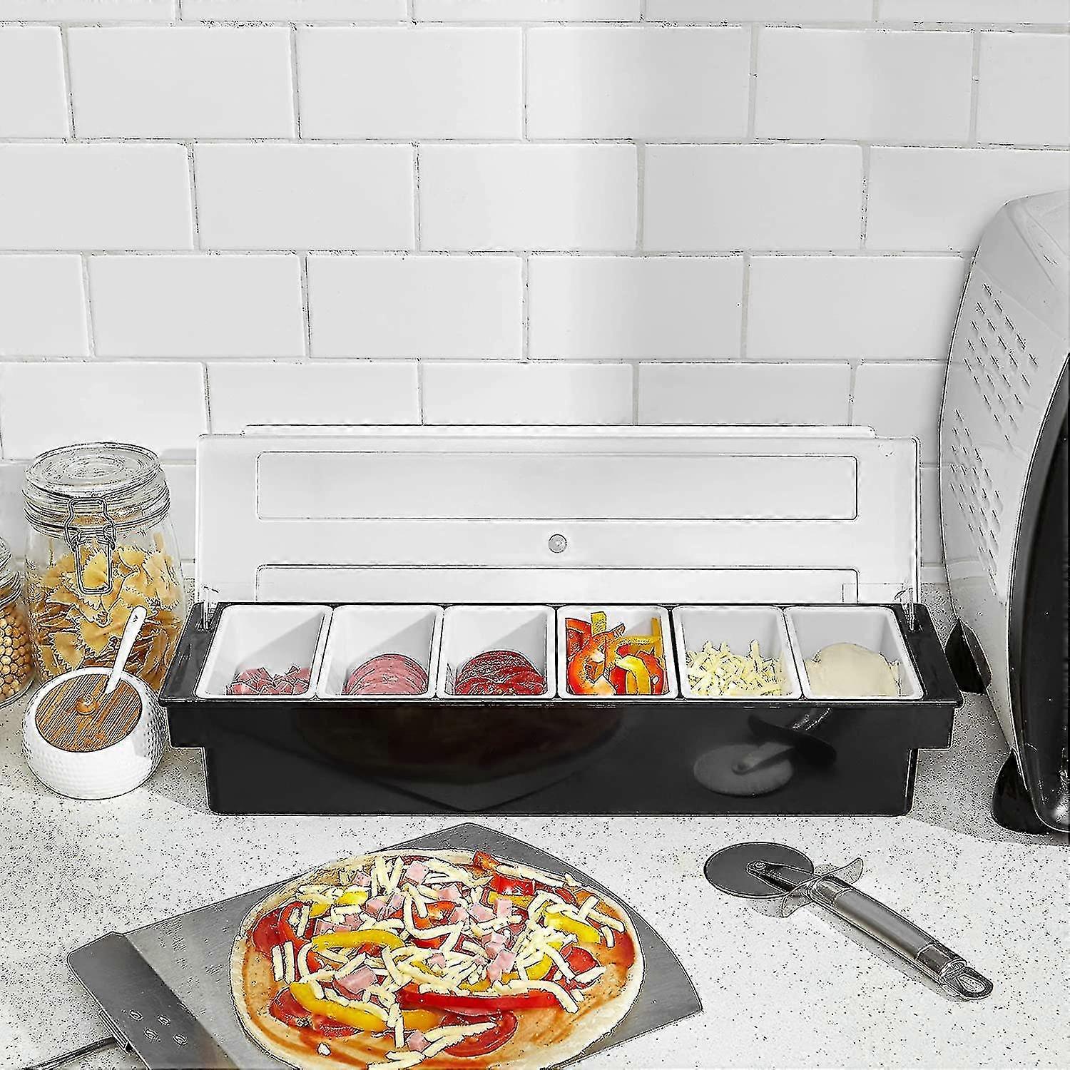 6 Compartment Trays Detachable Topping Station Plastic Pizza ...