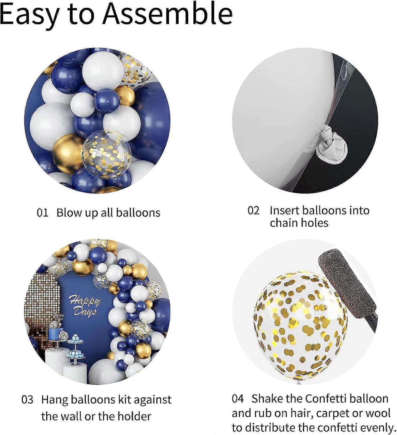 Navy Blue Gold Balloon Garland Arch Kit, Blue Gold and White Balloons, 102PCS with Confetti Gold ...