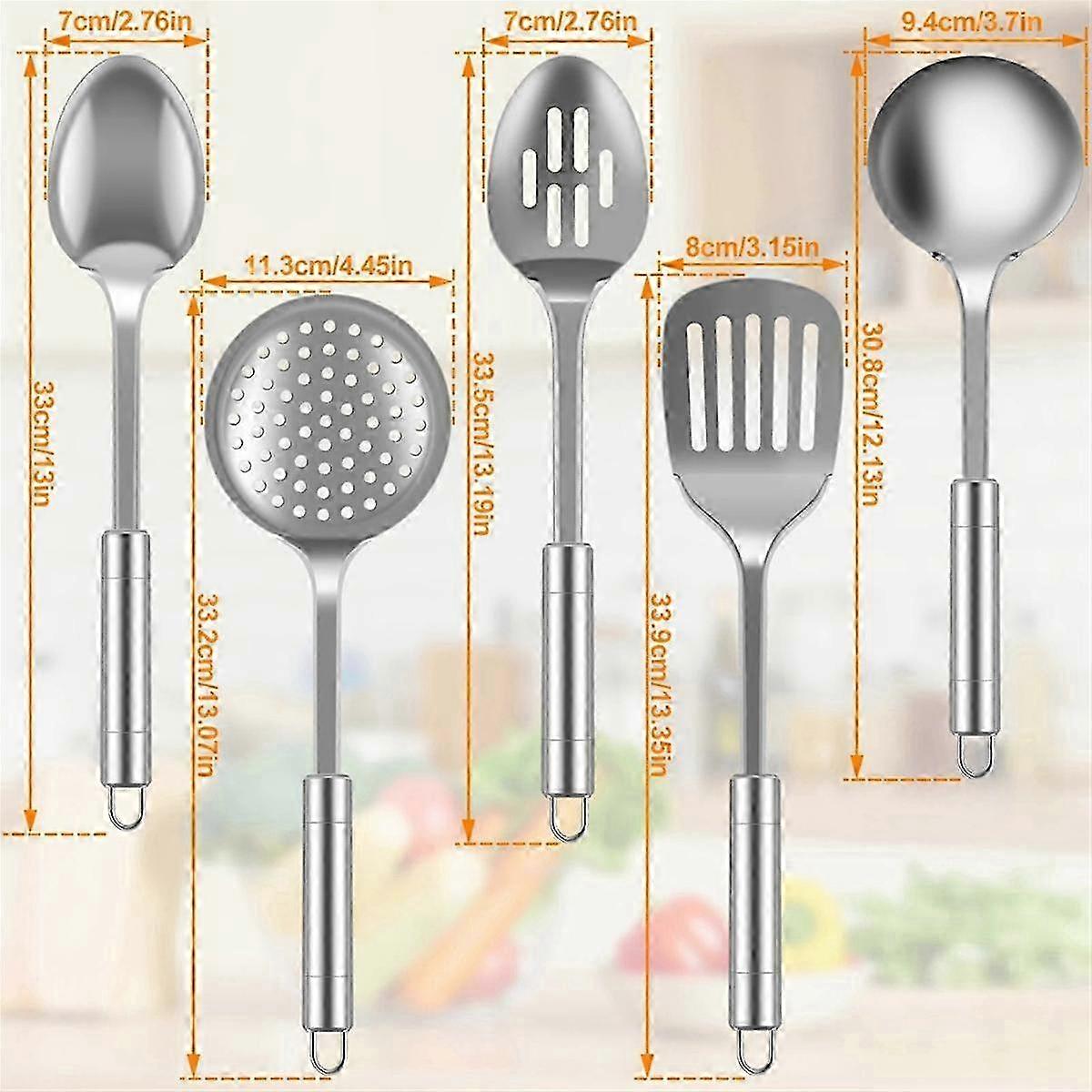 5Pcs Kitchen Cooking Utensils Set Stainless Steel Shovel Soup Spoon ...