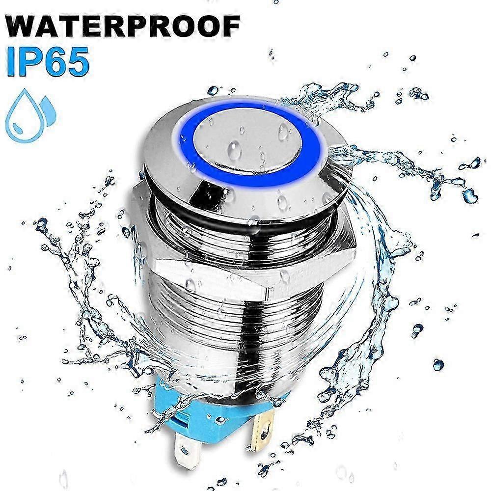 5PCS 12mm Latching Push Button Switch High Round Cap, Waterproof Metal ...