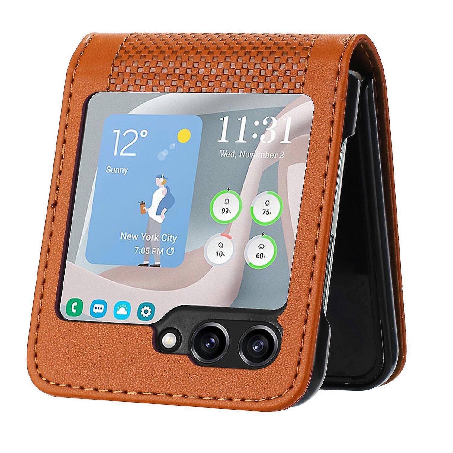 Case For Samsung Galaxy Z Flip 6, Vintage Stitch Leather Wallet Case ...