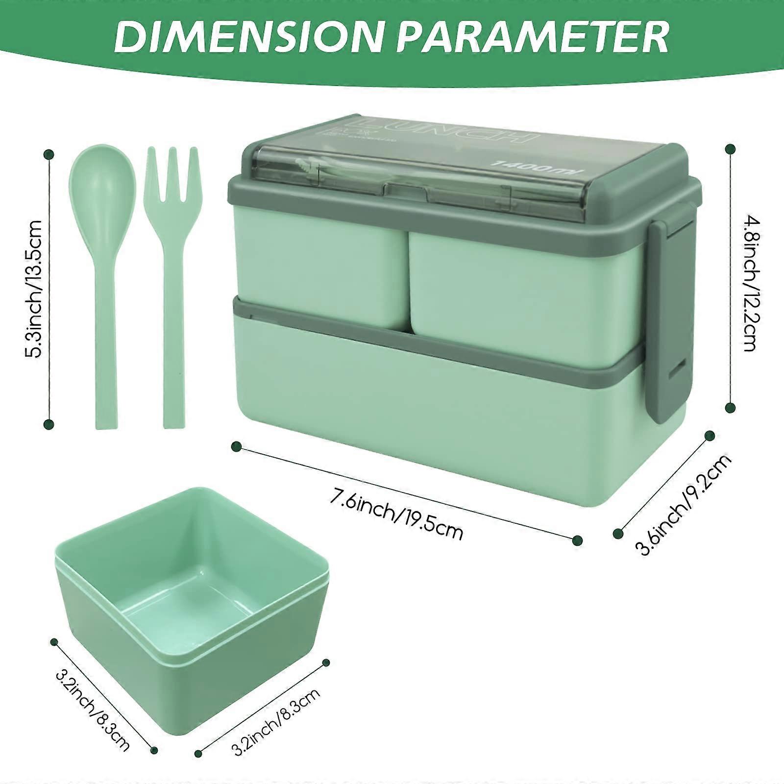 Bento Lunch Box Stackable,1400ml Containers with 3 Removable Compartments and Cutlery, Leak ...