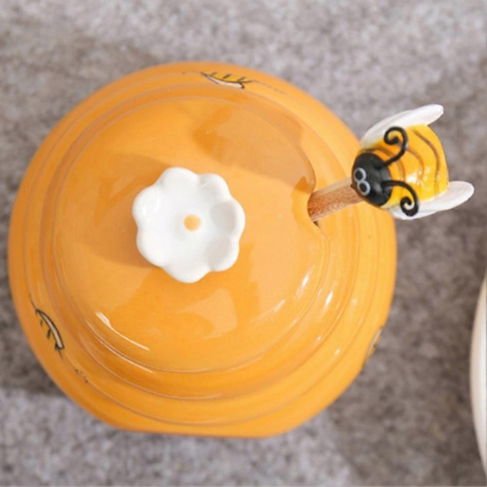 Ceramic Beehive Honey Pot and Wooden Dipper Honey Jar with Lid Honey ...