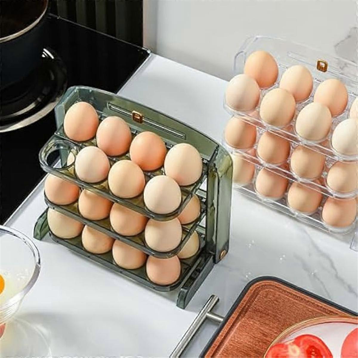 Flippable Egg Holder for Refrigerator,3 Layer Egg Storage Container for ...