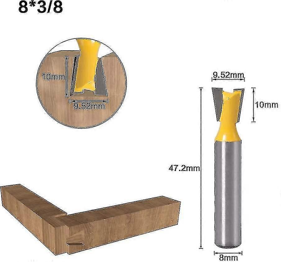 5 Pcs 8 Mm Shank Dovetail Router Bit Set, Halfblind Through Dovetail ...