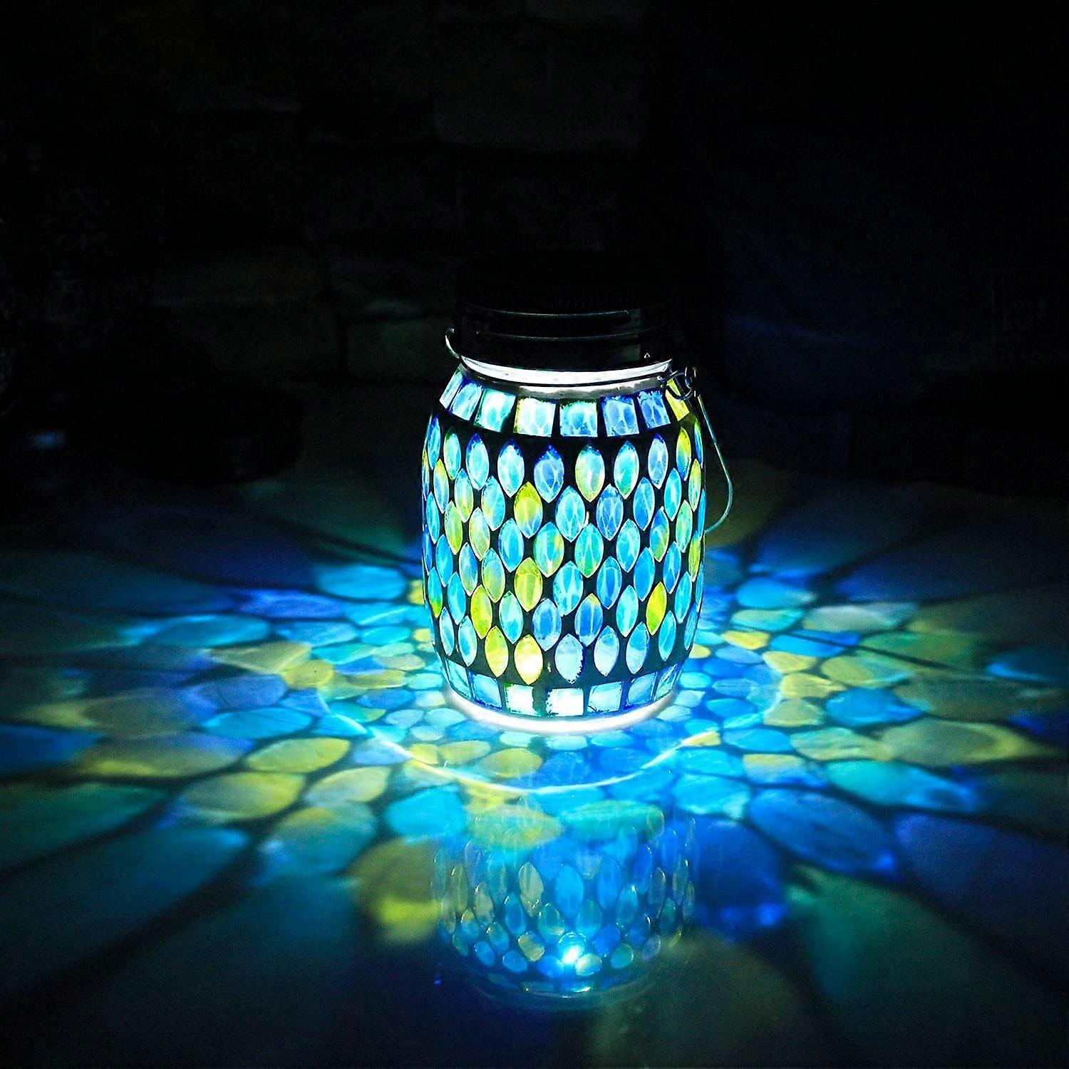 Mosaic solar lamp outdoor chandelier, solar table lamp and cold blue ...