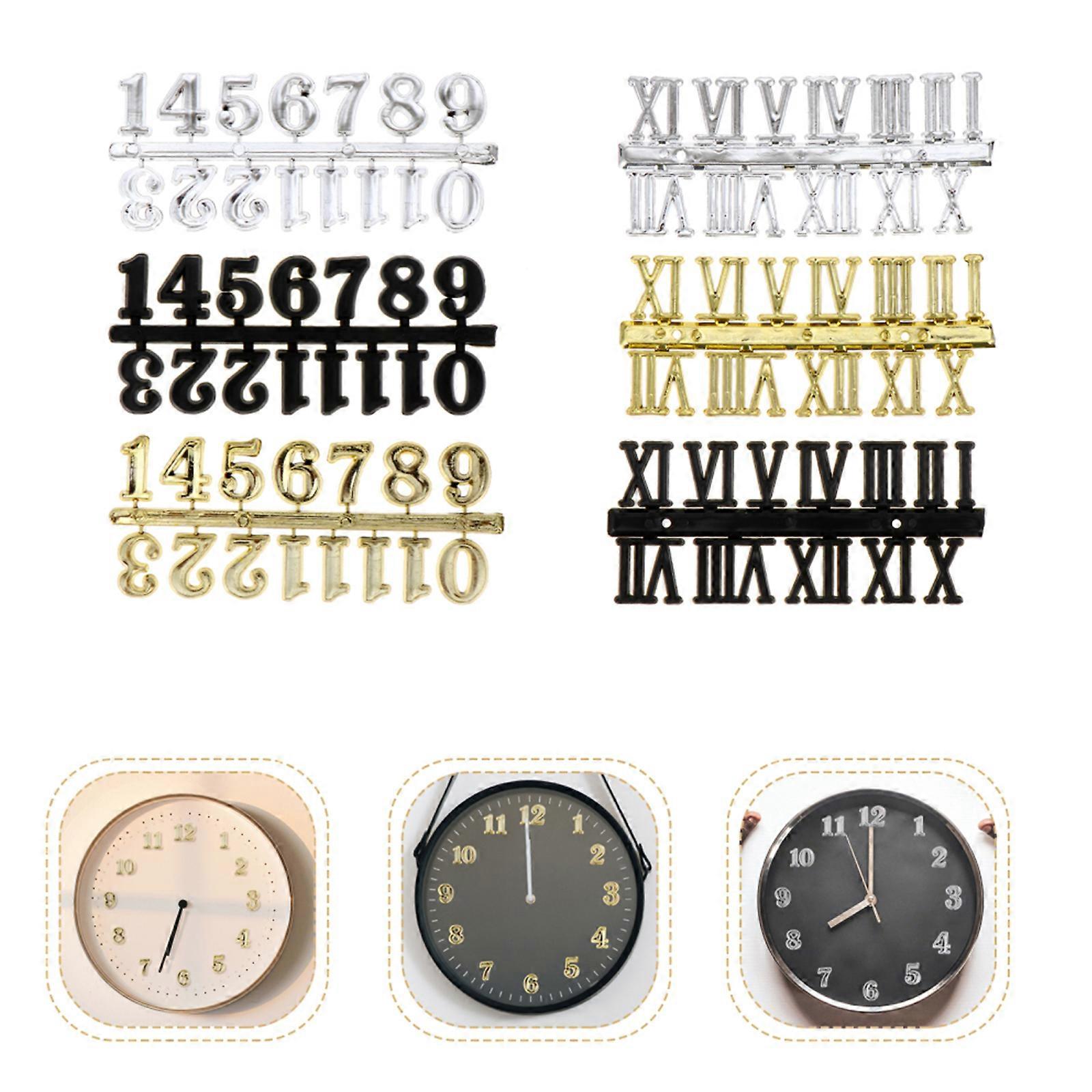 Clock Numerals Set DIY Wall Clock Numbers Clock Hands Replacement Part Arabic Roman Numerals ...