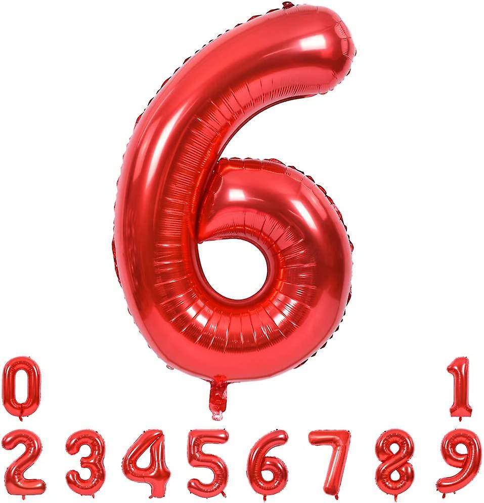 40 Inch Red Large Numbers Balloons 0-9, Number 6 Digit 6 Helium ...